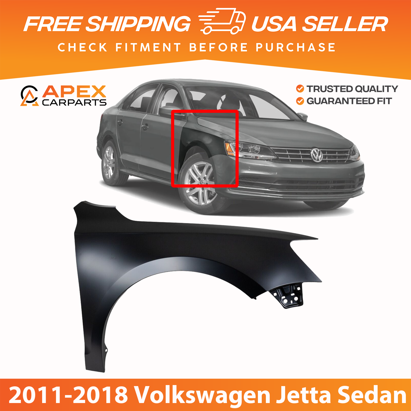 Front Passenger Side Fender Primed Steel For 2011-2018 Volkswagen Jetta ...