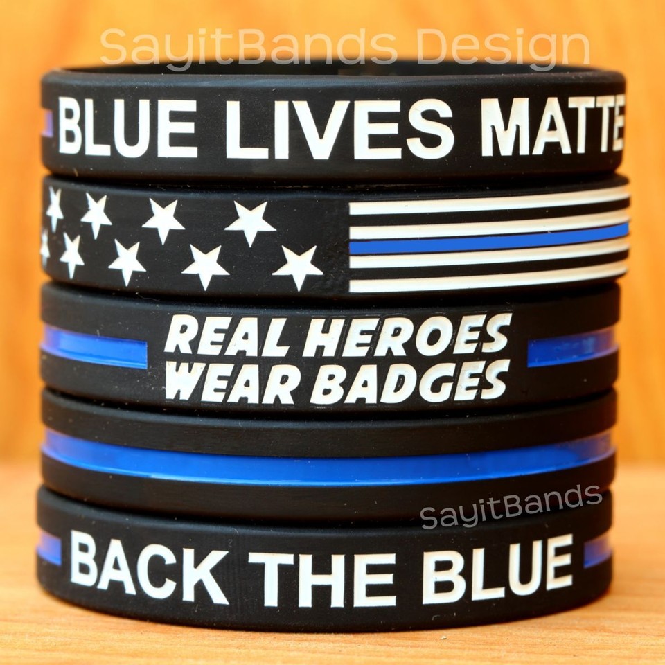 Variety Pack 5 Thin Blue Line Wristbands - USA Flag, Blue Lives Matter ...