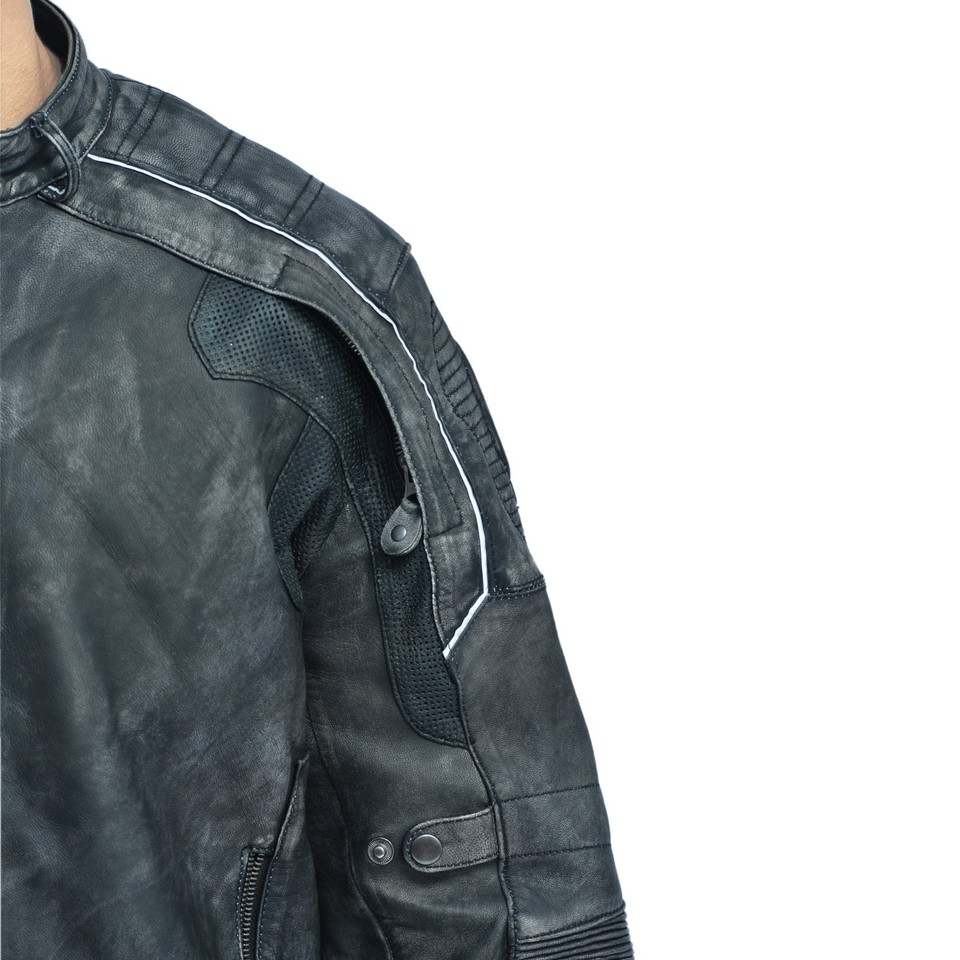 Men's Skull Biker Genuine Distressed Leather Jacket Motorcycle Air Vent ...