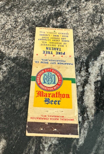A) VINTAGE MARATHON BEER MATCHBOOK COVER MARATHON WI PINE TREE TAVERN ...