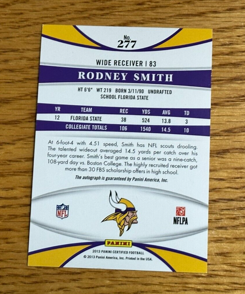 RODNEY SMITH 2013 Panini Certified #277 Rookie RC Mirror Red Auto /499 | eBay