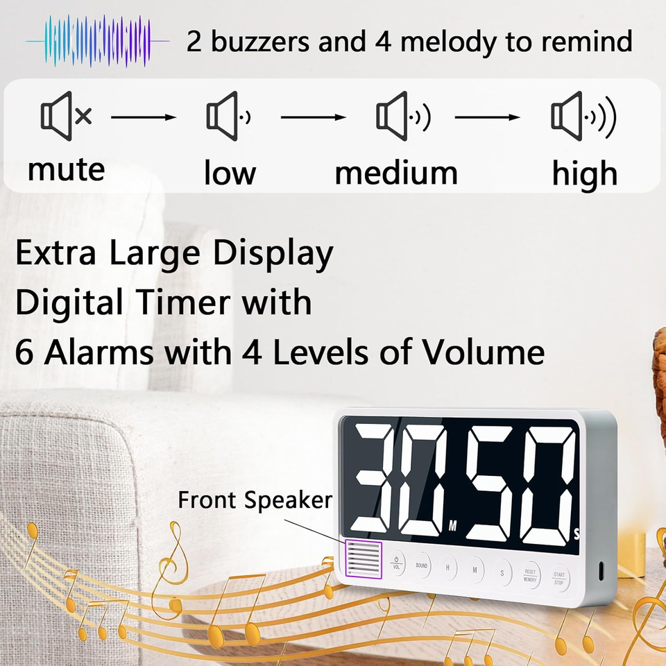 Digital Kitchen Timer - 7.1” Extra Large Display LED Magnetic ...