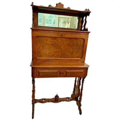 Victorian Artists Secretary Desk Organizer Mirror Top Shelves Locking ...