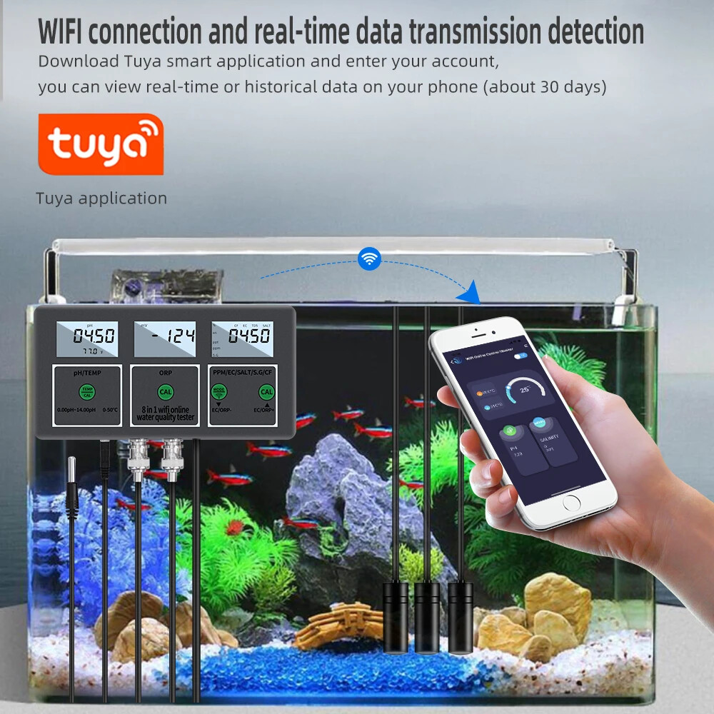 Smart Monitor Fish Tank WIFI SPA Pool Water Quality Meter PH ORP EC PPM ...