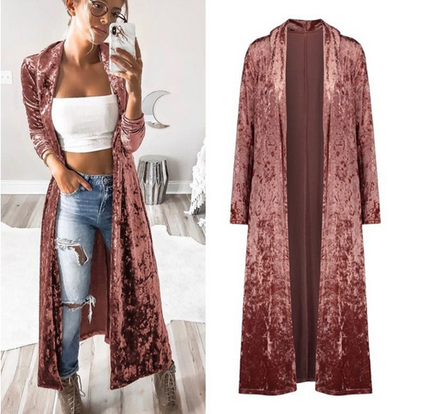 Women Coat Velvet Cardigan Duster Long Sleeve Open Front Jacket Night ...