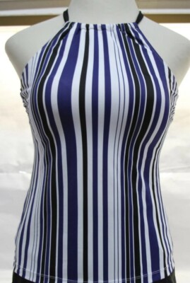 Womens Isaac Mizrahi QVC Tankini Style Swim Top Tank Black White Navy ...