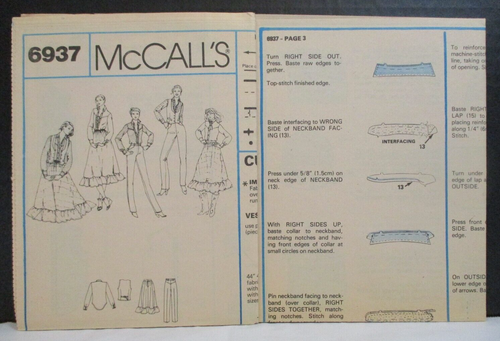 McCall's Pattern 6937 Misses Vest Shirt Skirt Pants Western Sz 14 Bust ...