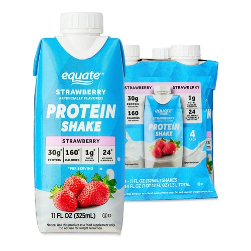 Equate High Performance Protein Shake, Strawberry, 11 fl oz, 4 Count | eBay