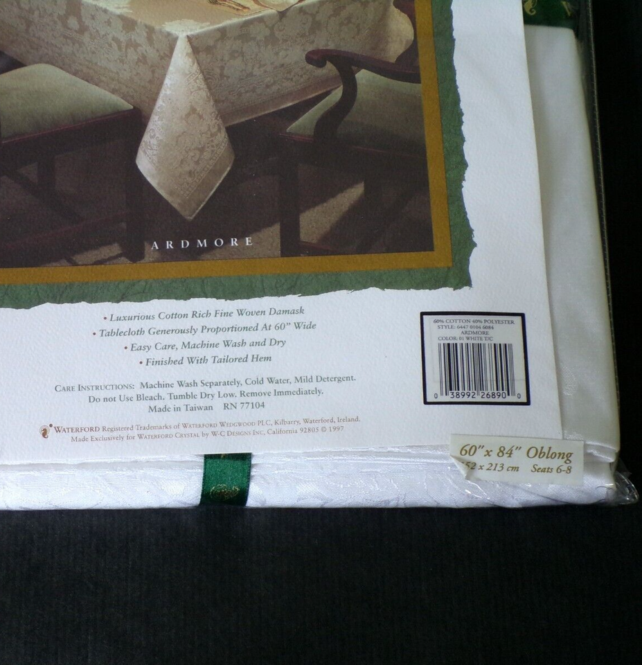 New In Pkg WATERFORD Linens EXETER 60" x 84" Oblong Tablecloth WHITE ...