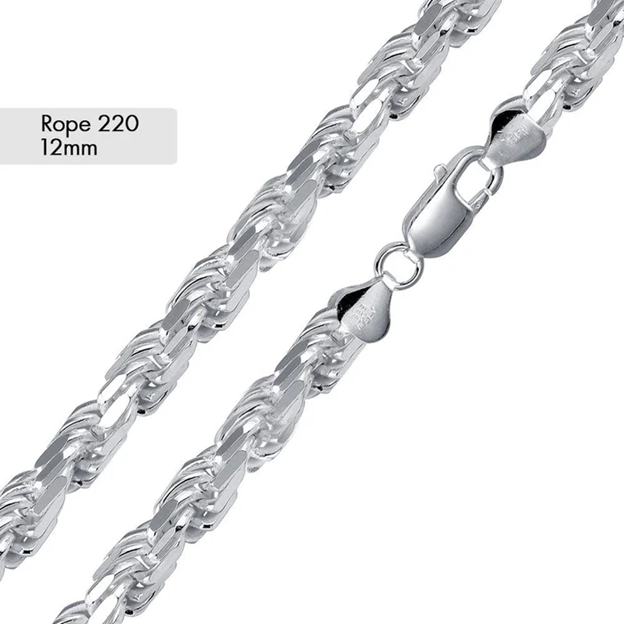 Heavy Rope Chain Sterling Silver Real Solid 925 12MM Thick Men's ...