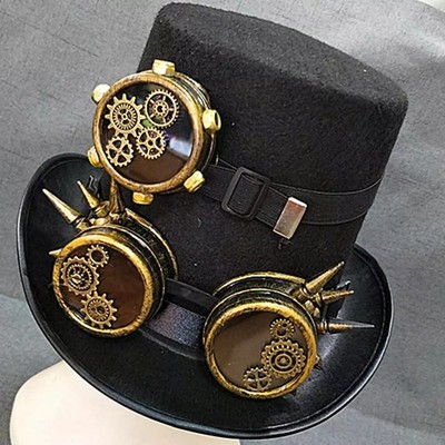Steampunk Black Spike Gears Top Hat Punk Party Cosplay Costume Hat With ...