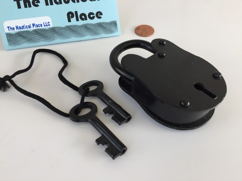 Iron Lock & Keys, Old Vintage Style Metal Padlock With Black Finish ...