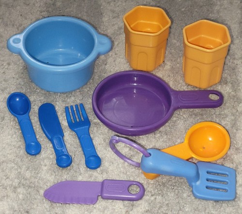 Vintage Little Tikes Blue Purple Orange Kitchen Lot Dishes Utensils Pan ...