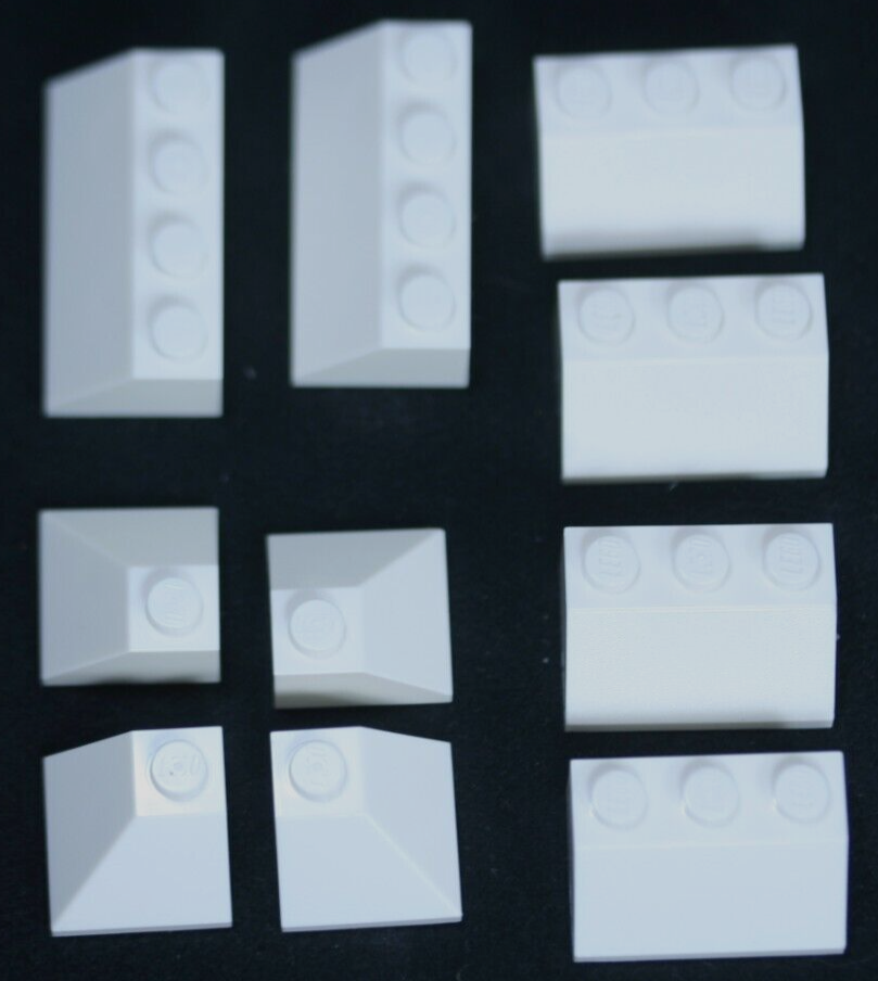 Lego Bricks White Sloped 10pc-2x2 sloped corner(3045)-2x4 sloped(3037 ...