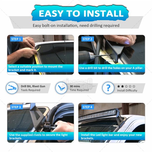 54" Light Bar Over Windshield Mount Wire Kit For F-250 F350 Super Duty ...