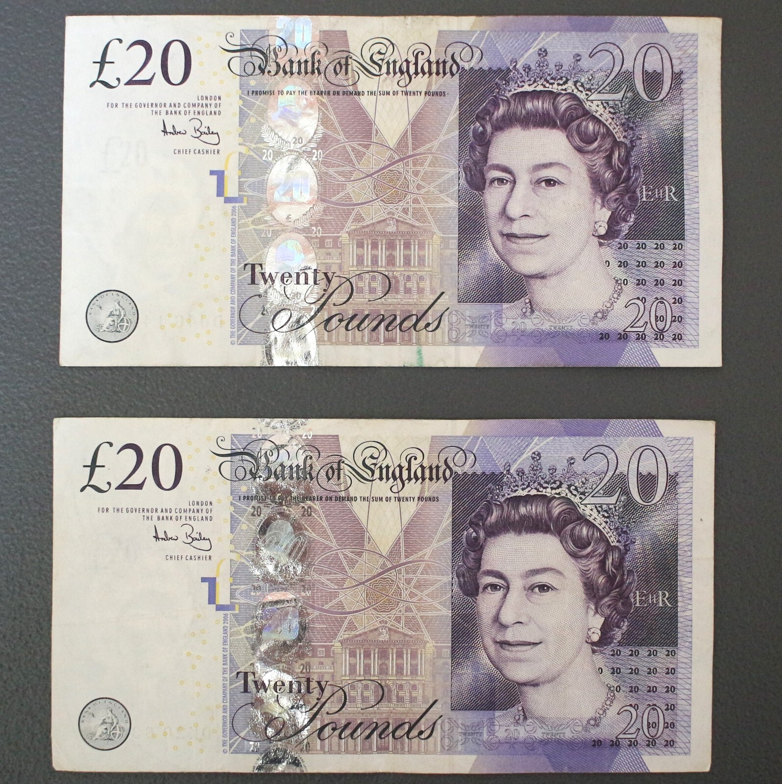 UK British 20 Pound Notes Set of 2 - Queen Elizabeth II, Adam Smith. D ...