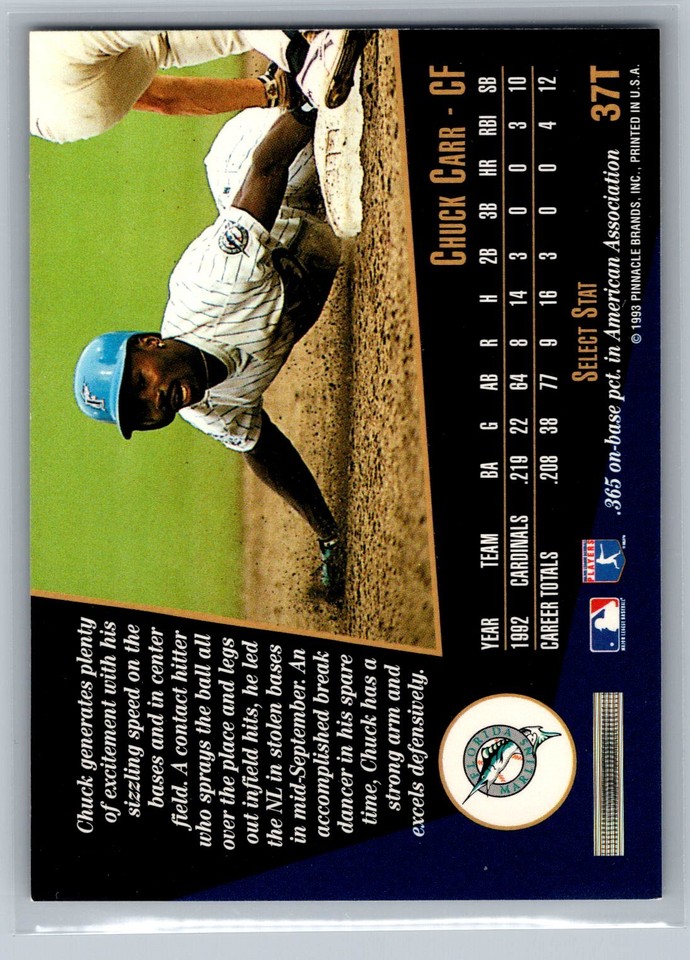 Chuck Carr 1993 Select Rookie & Traded BASEBALL #37T Florida Marlins | eBay