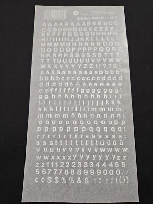 Geotype Helvetica Medium 18pt 3/8" - White Transfer Letters / Rub On ...