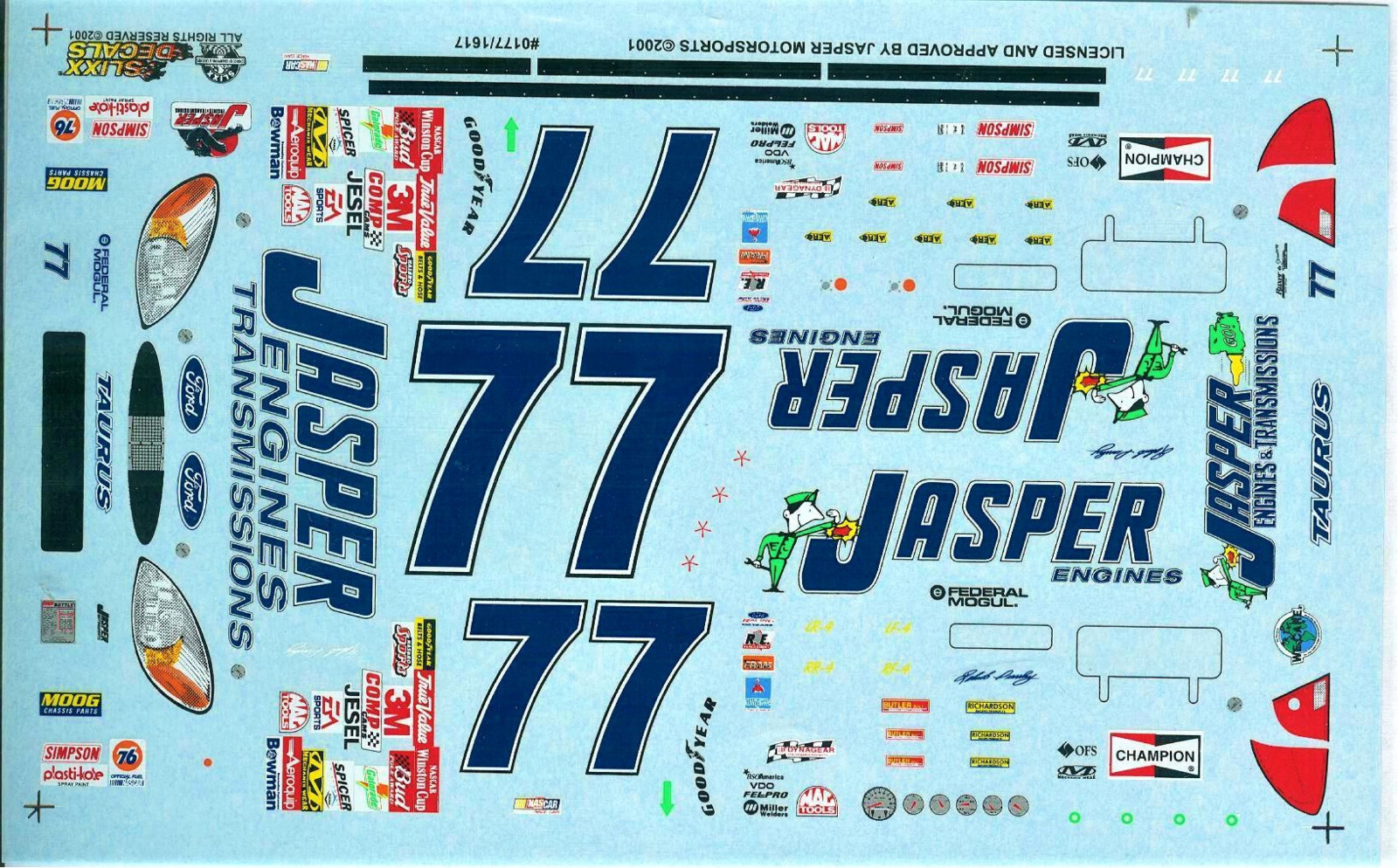 NASCAR Decal 77 Jasper Engines Yellow 2001 Ford Taurus Robert Pressley ...