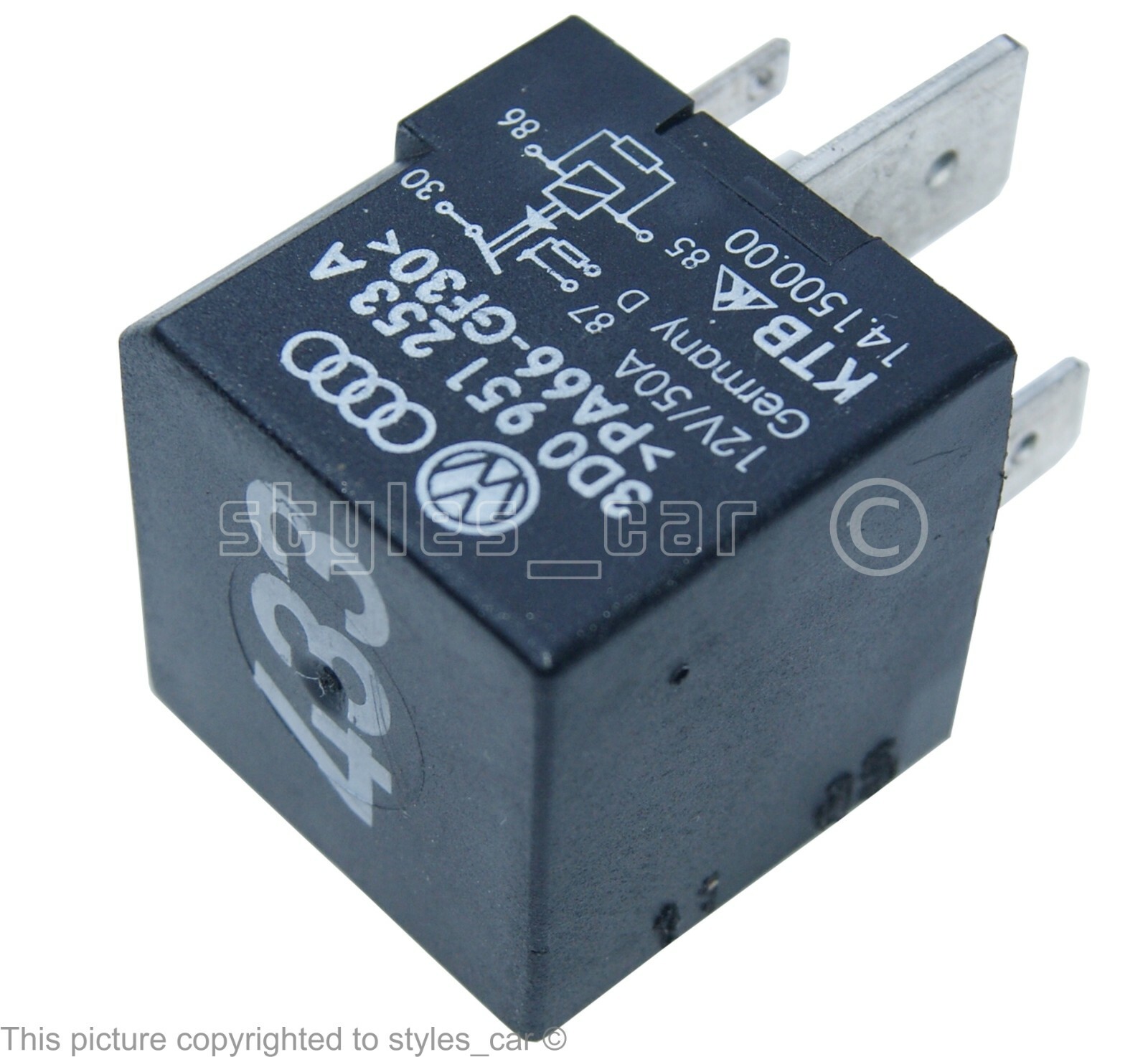 3D0951253A Audi VW Seat Skoda Black Relay (No.433) 5-Pin 12V/50A KTB ...