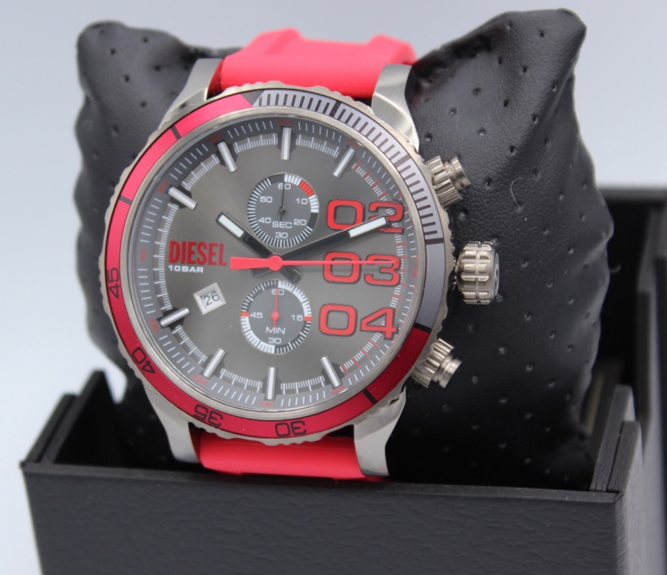 New Authentic Diesel Double Down 2.0 Red Grey Chronograph Men's DZ4613 ...