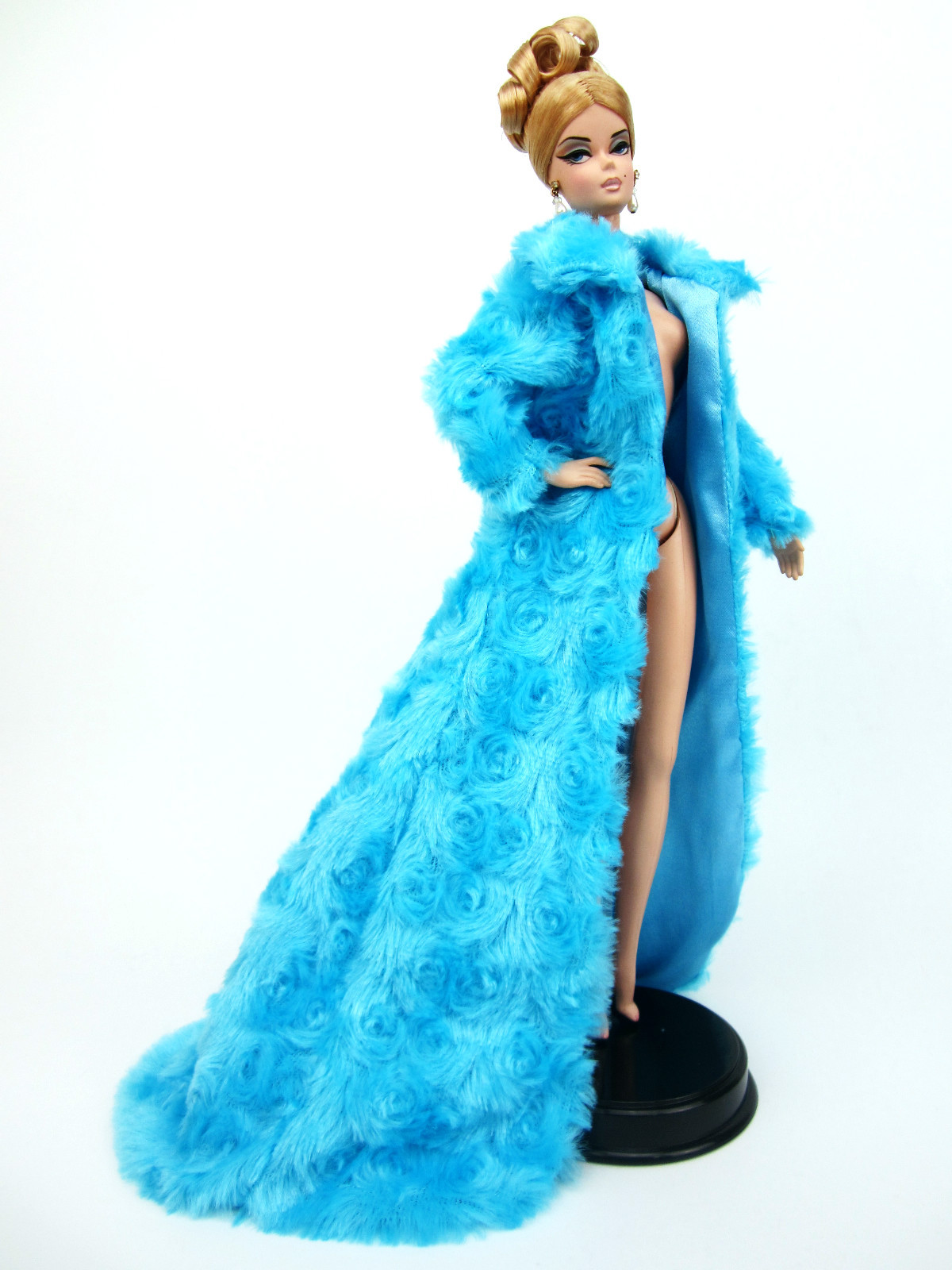 Handmade Blue Fur Coat Dress Outfit Gown For Silkstone Barbie Fashion ...