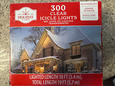 Holiday Time 300 Ct Clear Icicle Christmas Holiday Lights White Wire 18 ...