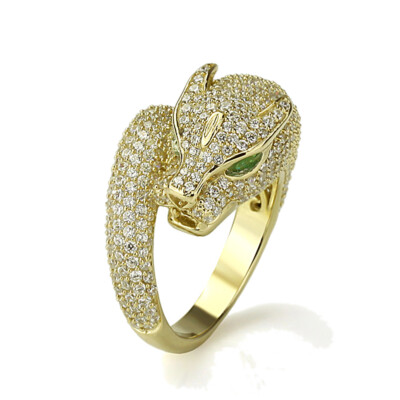 16mm 14K Yellow Gold Plated Silver Puma Design CZ Pave Setting Right ...