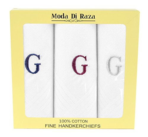 Handkerchiefs for Men, 3 Piece Set Cotton Hanky, Monogrammed, Initial G ...