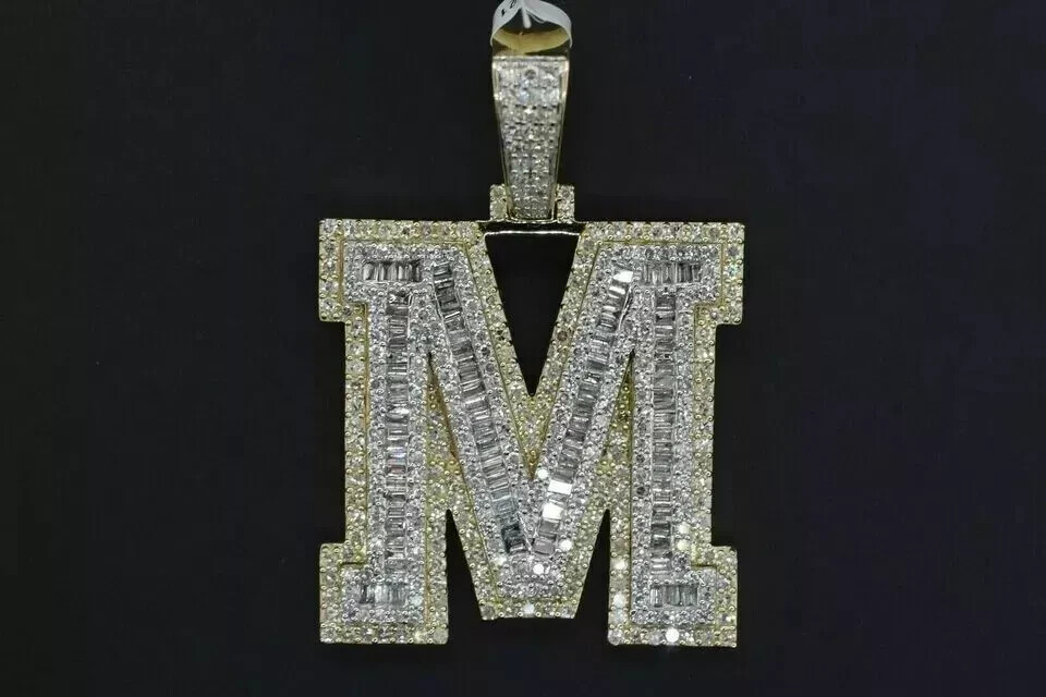 2.00Ct Round Cut Lab Created Diamond Letter "M'' Pendant 14K Yellow ...