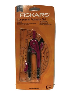 Fiskars Compass and Protractor Set Pink New in Original Box 12" Circles ...