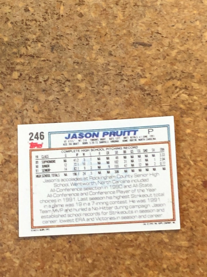 1992 Topps Micro Baseball # 246 Draft Pick Jason Pruitt RC | eBay