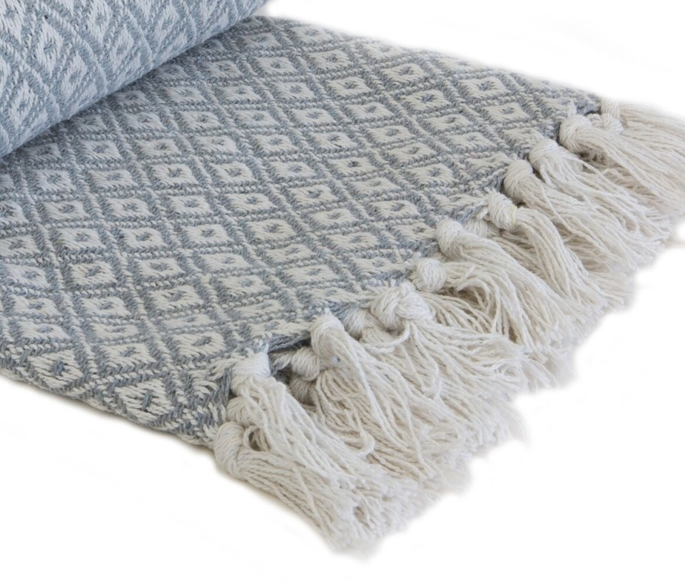 100% Cotton Woven Diamond Geometric Scandi Sofa / Bed Throw in 4 ...
