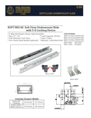 21" Full-extension soft close undermount drawer slide with front clips ...