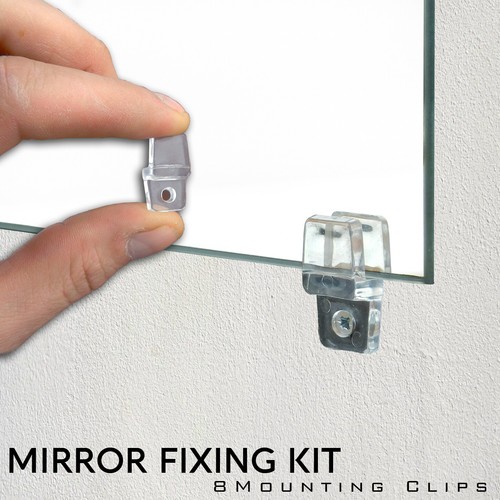 8 Mirror Hanging Fixing Kit Clear Plastic Fixing Clips Mirror Wall ...