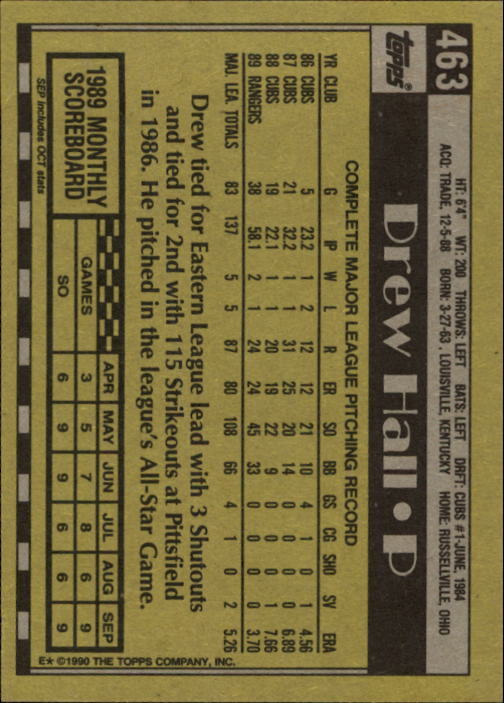1990 Topps #463 Drew Hall - NM | eBay