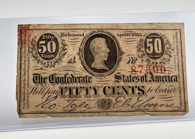 1863 50C Confederate States America Richmond Fifty Cents US Note Paper ...