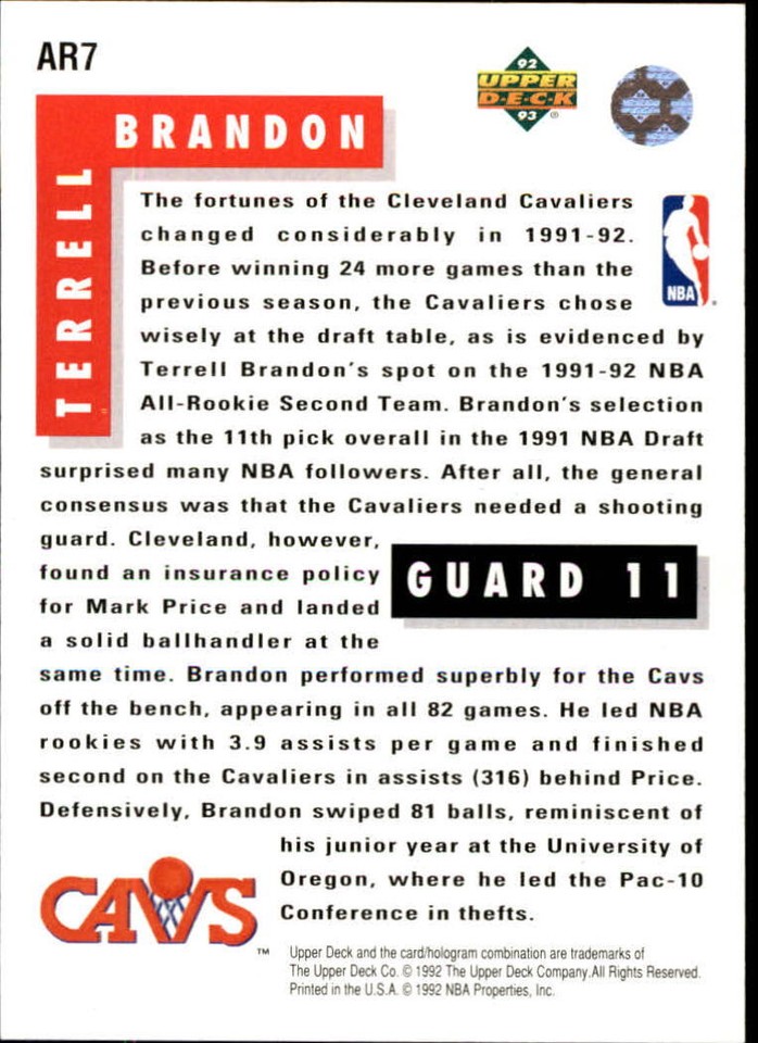 1992-93 Upper Deck All-Rookies #AR7 Terrell Brandon Card | eBay