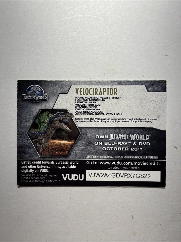 2015 Jurassic World Velociraptor Card Very Good | eBay