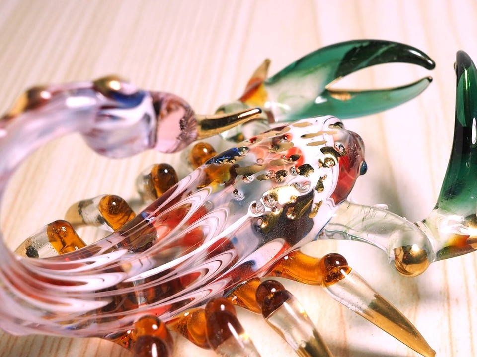 Blue Maroon SCORPION hand blown art glass figure 4 inch gold trim Gift ...