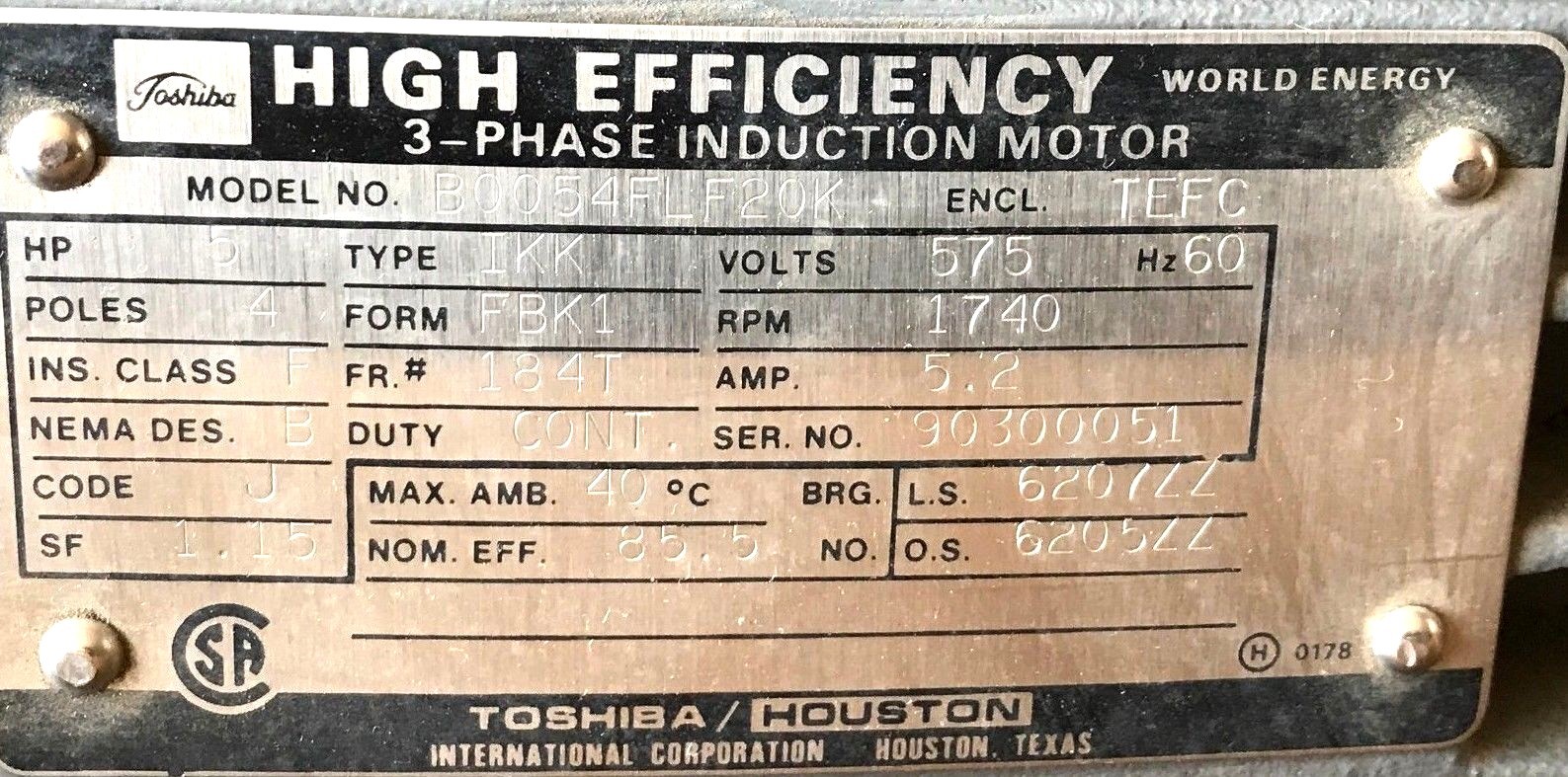 Toshiba, World Energy, TEFC 3-Phase Induction Motor, B0054FLF20K | eBay