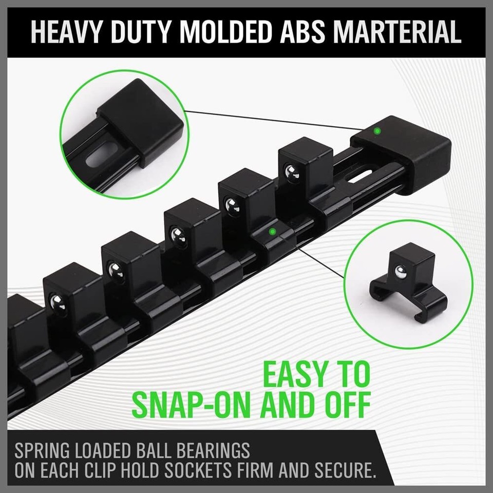 9PC ABS Socket Organizer 1/2 3/8 1/4 inch Drive Socket Rail Holders ...