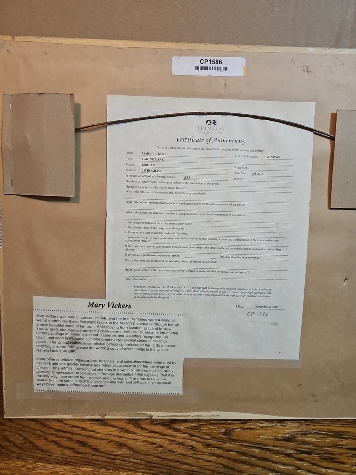 MARY VICKERS SIGNED & NUMBERED LITHOGRAPH "TAKING CARE" -FRAMED | eBay