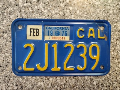 1970 California Motorcycle License Plate, 1976 Validation, DMV Clear ...