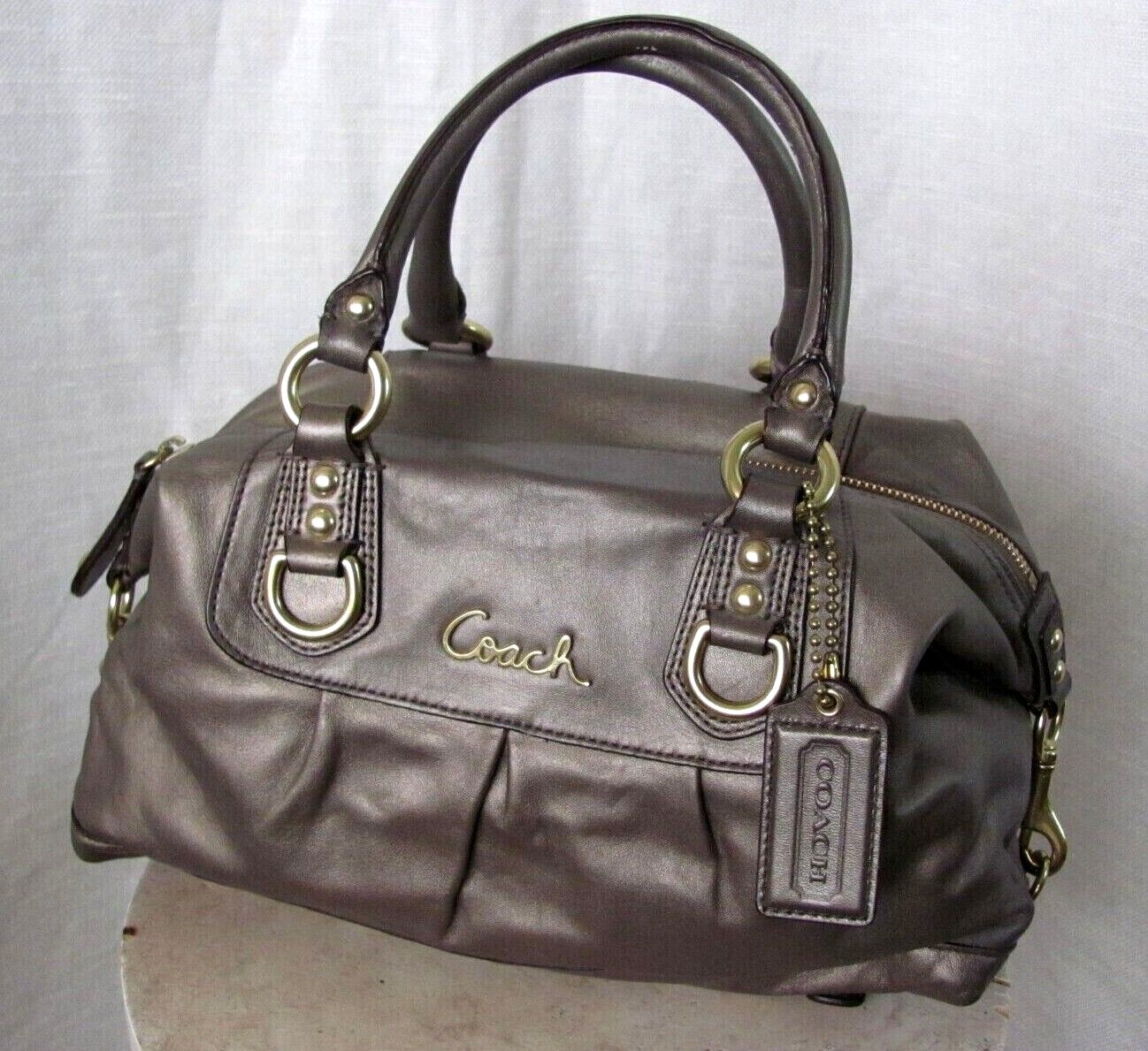 COACH Antique Gold Leather & Brass Hardware Satchel H… - Gem