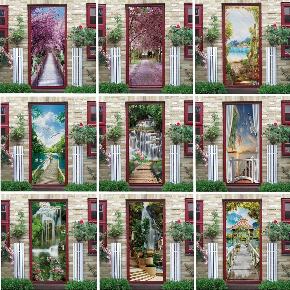 3D Door Sticker Wallpaper Self-Adhesive Door Mural Removable Vinyl Home ...
