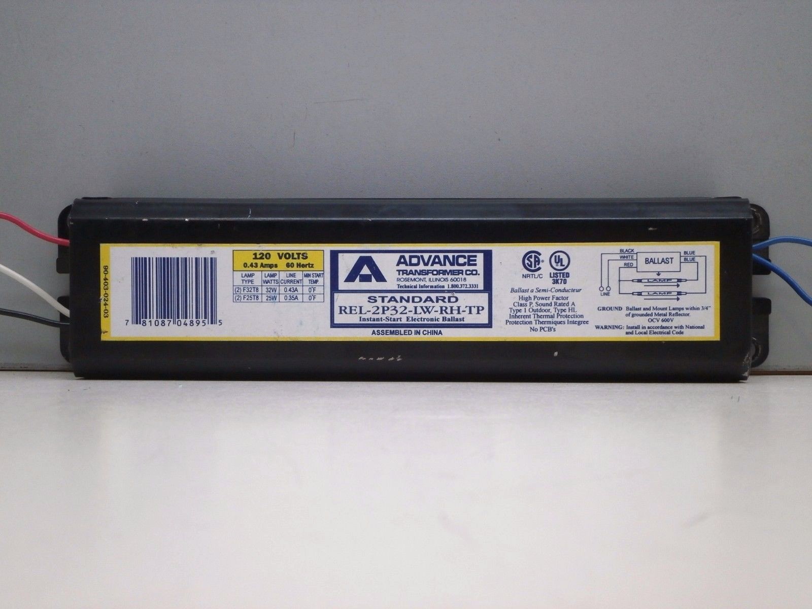 Advance REL-2P32-LW-RH-TP Fluorescent Ballast for (2) F32T8 F25T8 Lamps ...