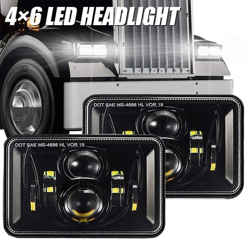 2pcs 4X6 Inch LED Headlights High-Low Beam Black High Power Bright Work ...