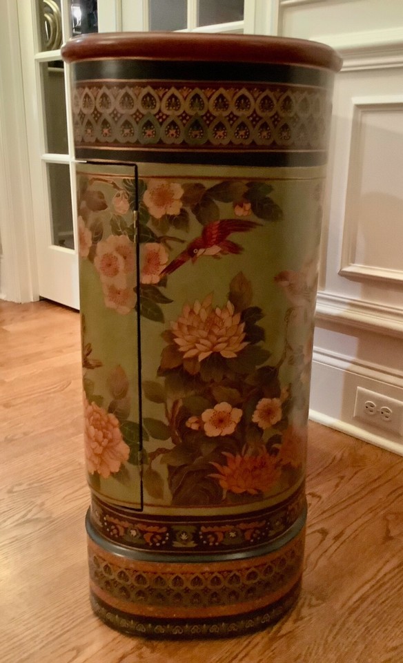 ASIAN Chinese MCM Painted Bird Console Table CABINET Credenza Storage Floral VTG | eBay