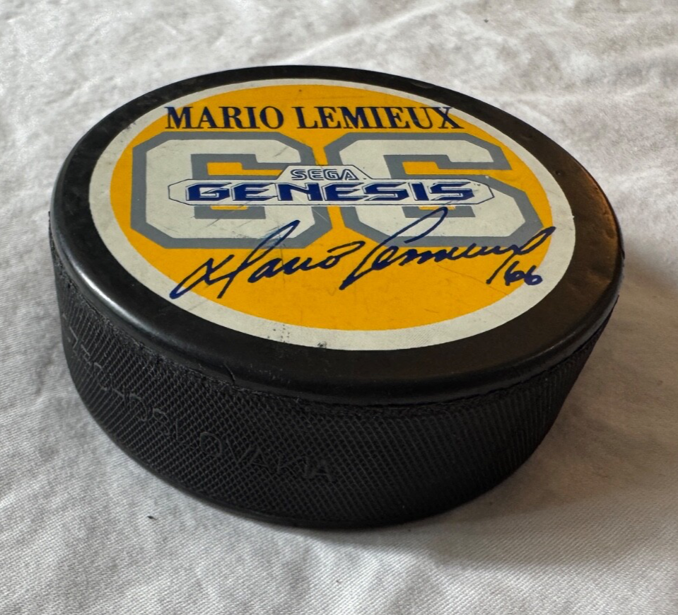 Vintage Hockey Puck, Mario Lemieux #66 Pittsburgh Penguins, Sega ...